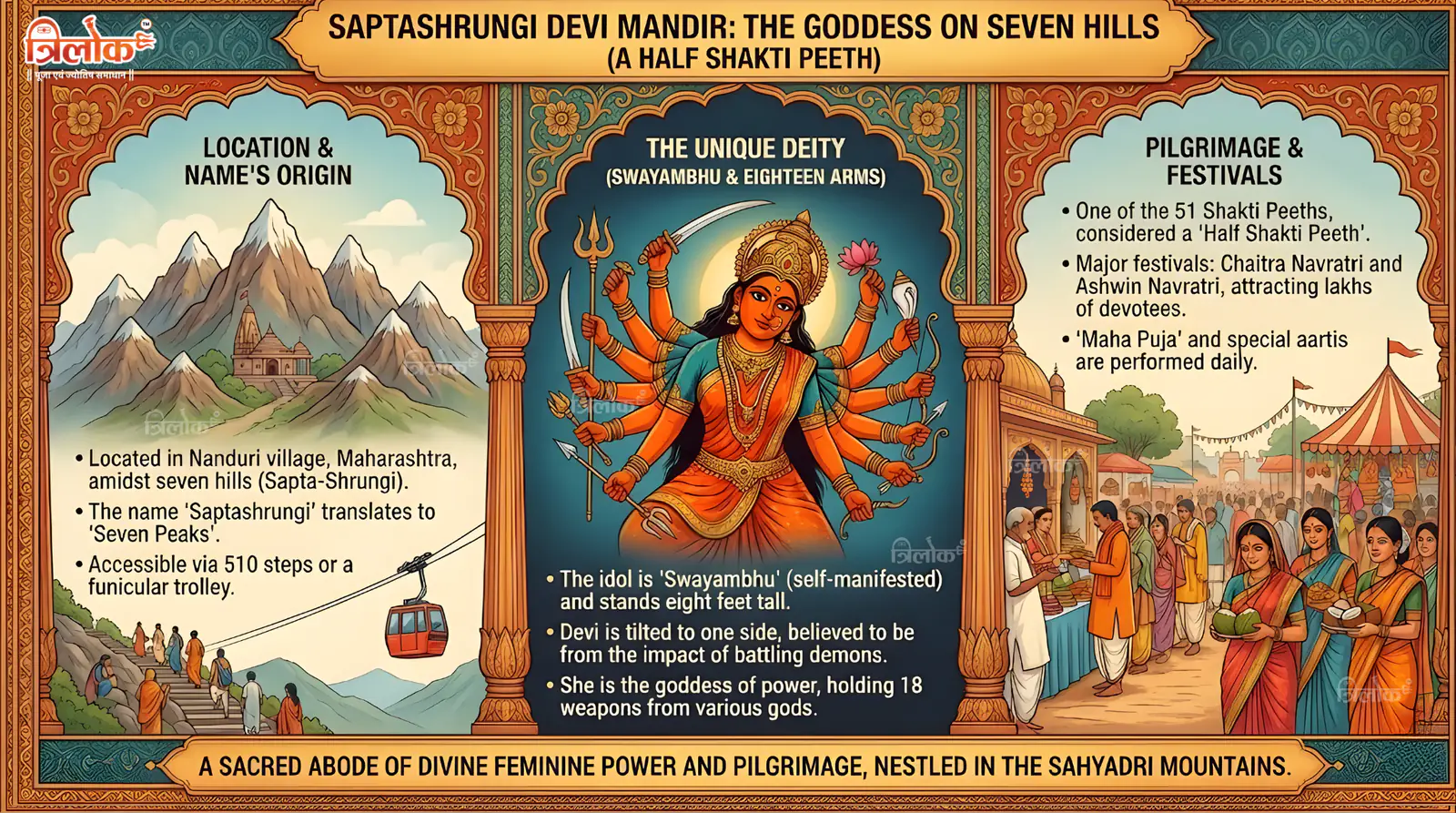 Saptashrungi Devi Mandir Vani: Ropeway & Darshan | Trilok App